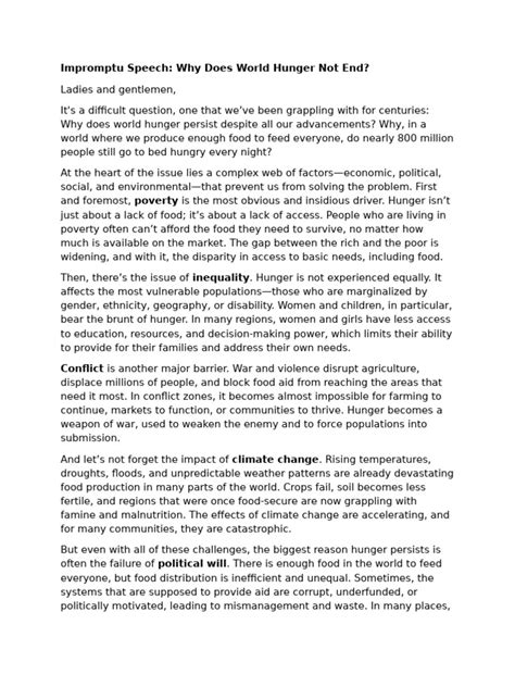 Impromptu Speech Pdf Hunger Poverty