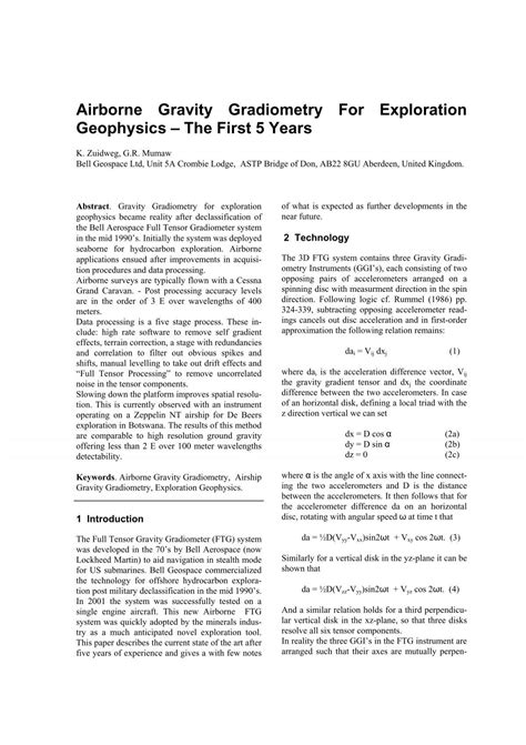 Airborne Gravity Gradiometry For Exploration Geophysics The First