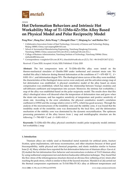 Pdf Hot Deformation Behaviors And Intrinsic Hot Workability Map Of Ti