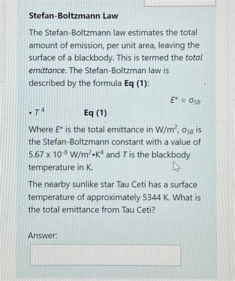 Solved Stefan Boltzmann Law The Stefan Boltzmann Law