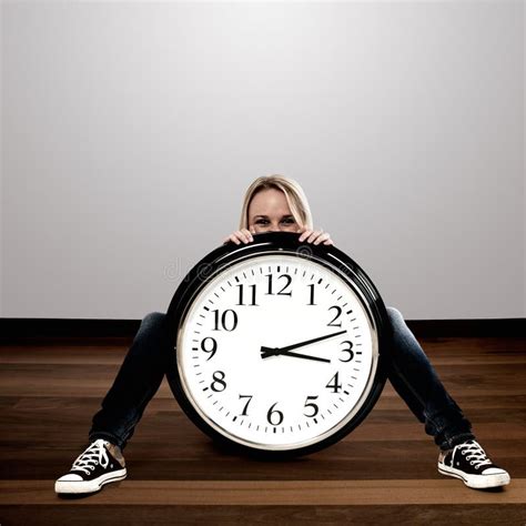 Woman With A Big Clock Time Concept Stock Image Image Of Girl Clock