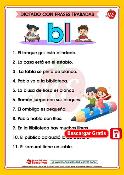 Me Dictado Con Frases Trabadas 12 Fichas En Pdf Descargar En Pdf
