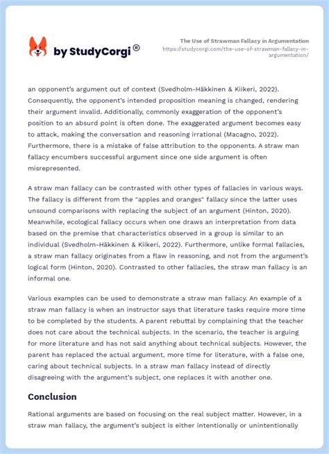 The Use Of Strawman Fallacy In Argumentation Free Essay Example