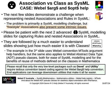 association vs class as sysml case webel arg and opt help webel