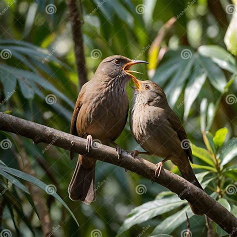 Two Old World Babblers Singing In Unison In A Dense Jungle Setting Stock Illustration