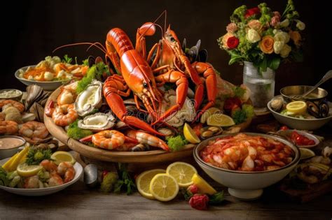Lavish Seafood Feast Stock Illustration Illustration Of Sides 279927652