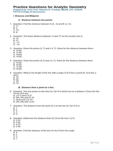 Practice Problems For Analytic Geometry Pdf Ellipse Line Geometry