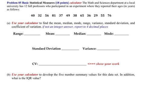 Solved Problem Basic Statistical Measures Points Chegg