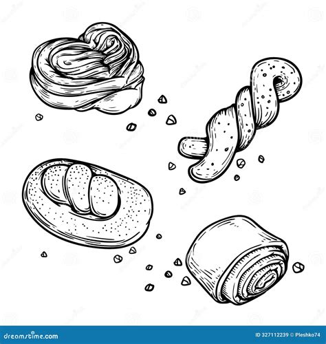 Bread And Bakery Food Hand Drawn Sketch Icons Braided Buns Bread
