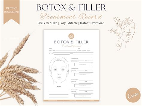 Botox Treatment Form Injectable Face Chart Botox Client Record Botox