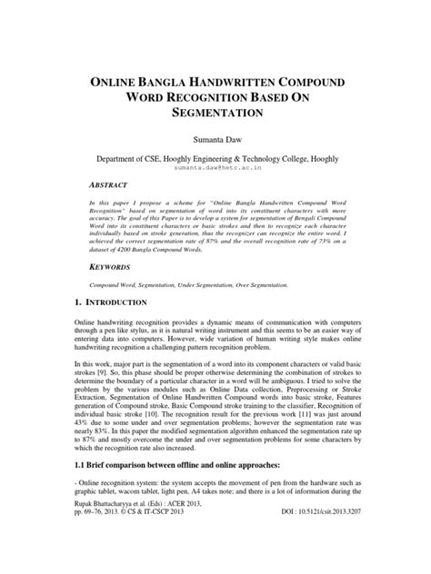 Pdf Online Bangla Handwritten Compound Word Recognition Based On