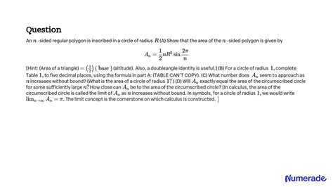 Solved An N Sided Regular Polygon Is Inscribed In A Circle Of Radius