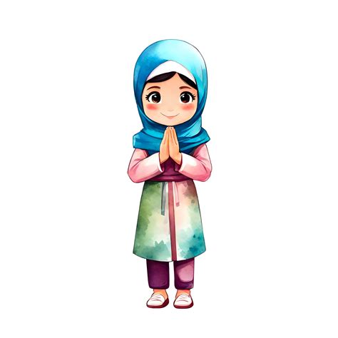 Ai Generated Cute Adorable Chibi Hijab Girl In Islamic Attire With Greeting Pose Isolated