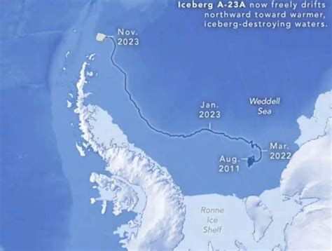 Map Shows Worlds Largest Iceberg Is On The Move After Being Stuck For