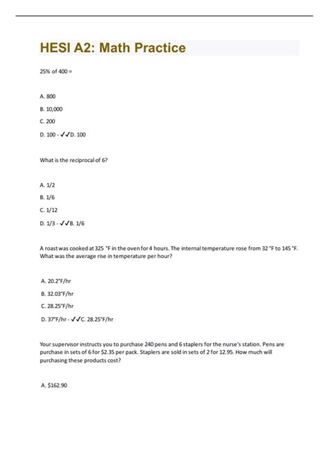 Download And Print Hesi A2 Practice Questions Printable Free Pdf
