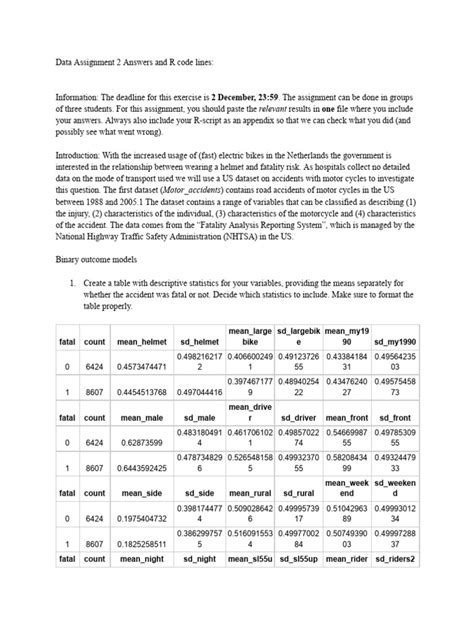 Data Assignment 2 Answers And R Code Lines Pdf Logistic Regression Linear Regression
