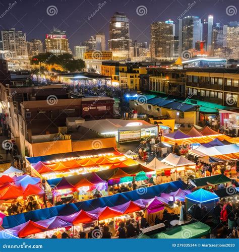 1471 Urban Night Market A Vibrant And Urban Background Featuring A