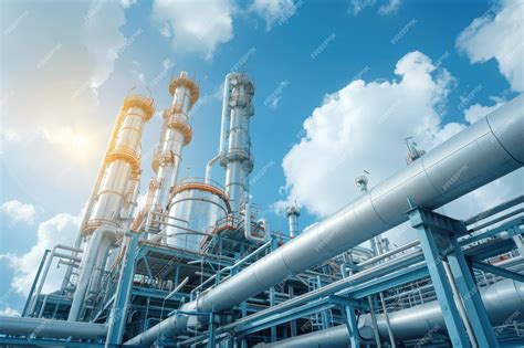 industrial plant with large pipes connecting refinery processing towers