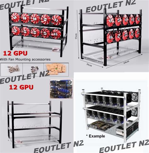 Eoutlet E L A NZ Store PRO GPU Mining Rig Stackable Open Air Mining Case W Fans