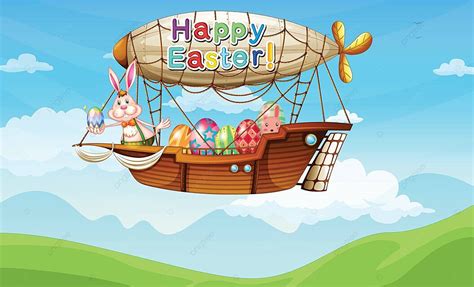 A Bunny And The Colorful Eggs Blimp Eggs Cartoon Vector Template Download On Pngtree