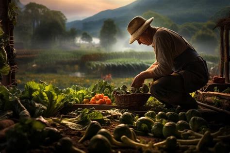 Premium Ai Image Farmer Harvesting Fresh Vegetables