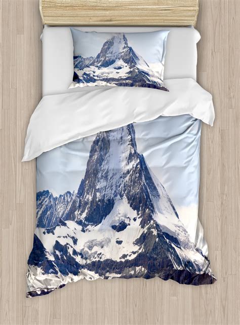 Mountain Duvet Cover Set Twin Size Matterhorn Summit With Clouds
