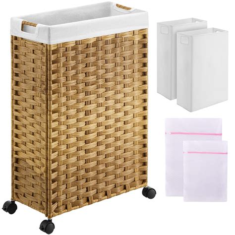 Greenstell Laundry Hamper With Wheels 22” Slim Laundry Basket With 2