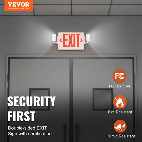 Vevor Led Exit Sign With Emergency Lights Two Heads Emergency Exit