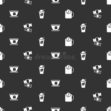 Set Tea Time Candy Cup With Tea Bag And Of Leaf On Seamless Pattern