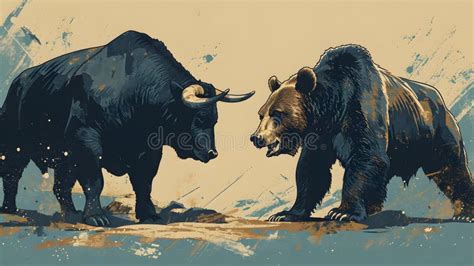 Bull And Bear In Stylized Market Battle Illustration Created With