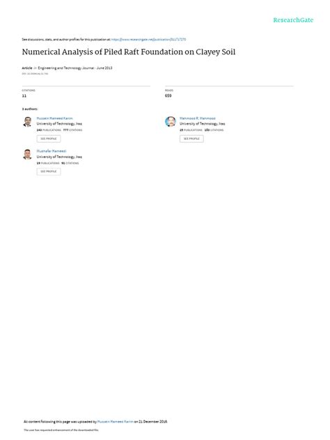 Numerical Analysis Of Piled Raft Pdf Plasticity Physics Stress