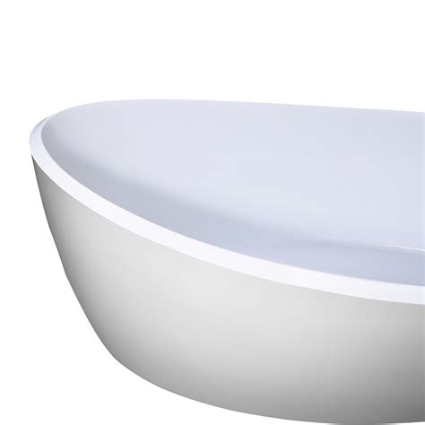 67 White Oval Freestanding Soaking Bathtub High Gloss Acrylic