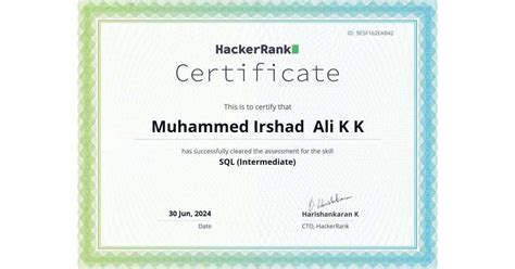 Muhammed Irshad Ali On Linkedin Hackerrank Skill Certificate