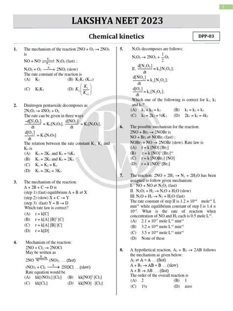 Chemical Kinetics Dpp 03 Pdf Chemical Reactions Chemical Engineering