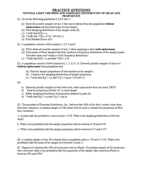 Practice Questions Pdf Sampling Statistics Standard Deviation