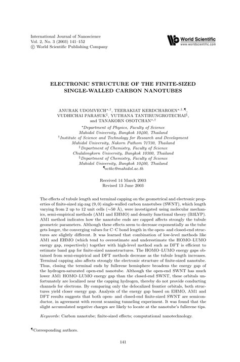 Pdf Electronic Structure Of The Finite Sized Single Walled Carbon