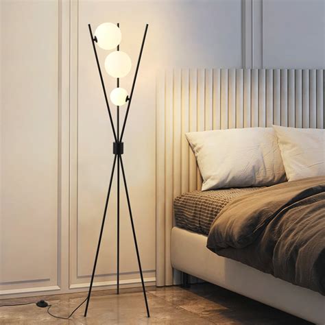 3 Light Black Modern Tripod Floor Lamp Bedroom Bedside Standing Light