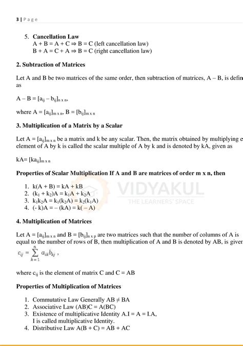 All Formula Of Matrix Class 12th