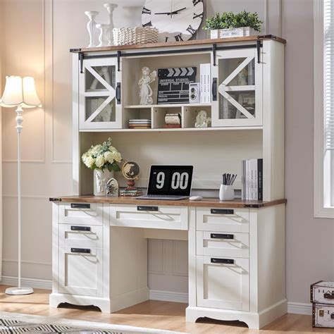 Gracie Oaks Hirth 60w Farmhouse Desk With Hutch Wood Executive Desk
