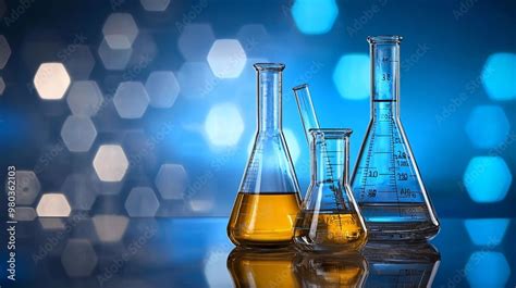 Beaker And Flask In Science Laboratory With Nice Chemical Structure