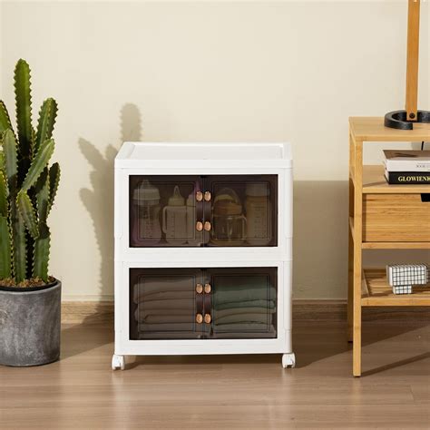 Plastic Stackable Storage Bins With Lids 16gal 65qt 2 Pack Collapsible Storage Cabinet With