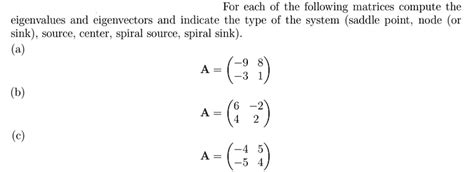 For Each Of The Following Matrices Compute The Eigenvalues And