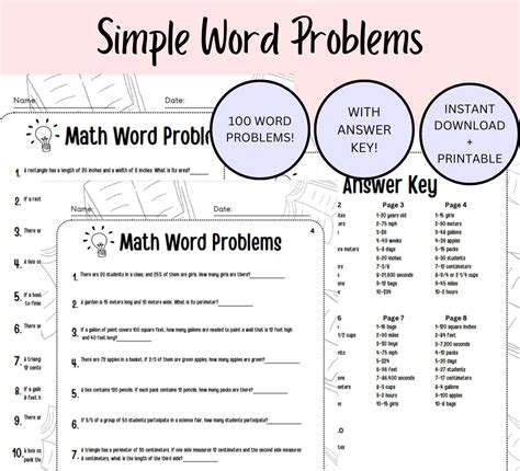 1st 2nd 3rd Grade Math Word Problems Worksheet Pdf Solve Word