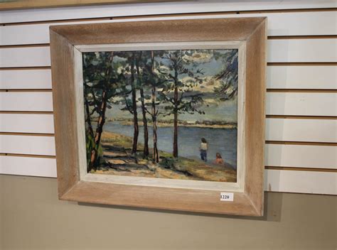 Lot Oil On Board River Landscape With Two Figures Af