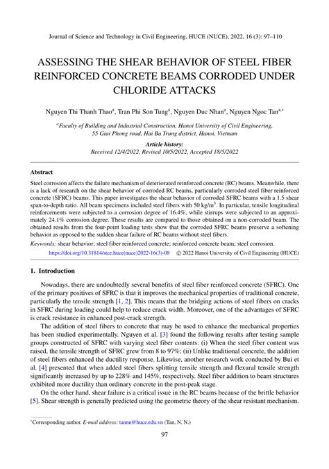Pdf Assessing The Shear Behavior Of Steel Fiber Reinforced Concrete Beams Corroded Under