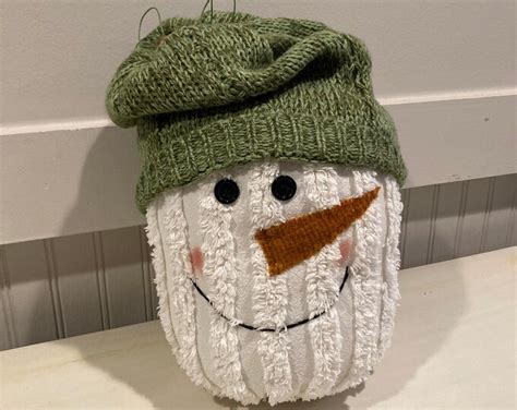 Snowman Vintage Chenille Snowman Recycled Sweater Primitive Snowman