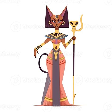 Ai Generated An Illustration Of Bastet With A Red Face Holding A Staff