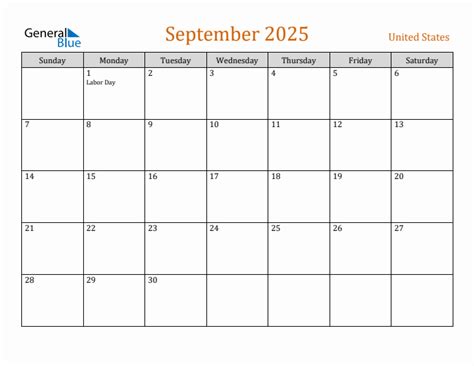 September 2025 Monthly Calendars With United States Holidays