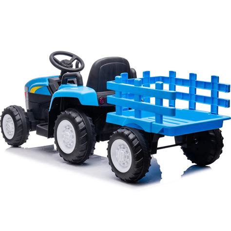 T7 Elektrische Tractor Met Aanhanger 12v Blauw Berghoff Toys