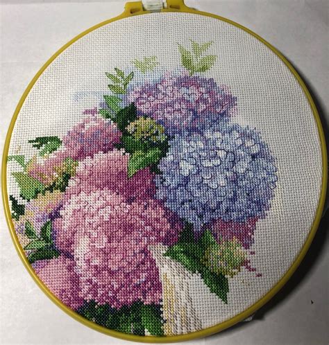 Finished Cross Stitch Hydrangea Garden Etsy